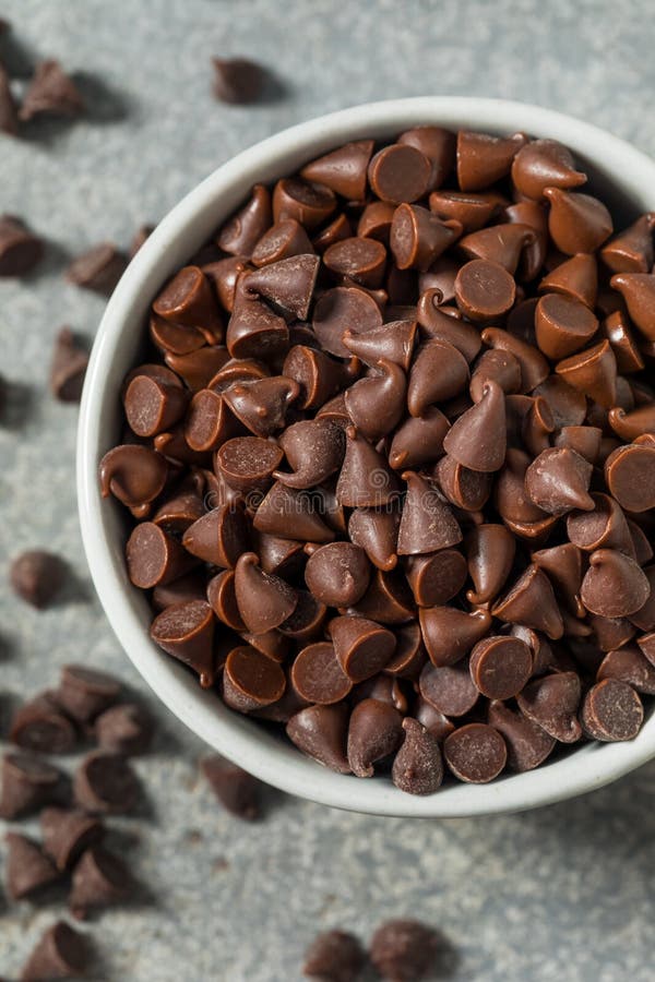 Organic Raw Mini Chocolate Chips Stock Photo - Image of chips, mini ...