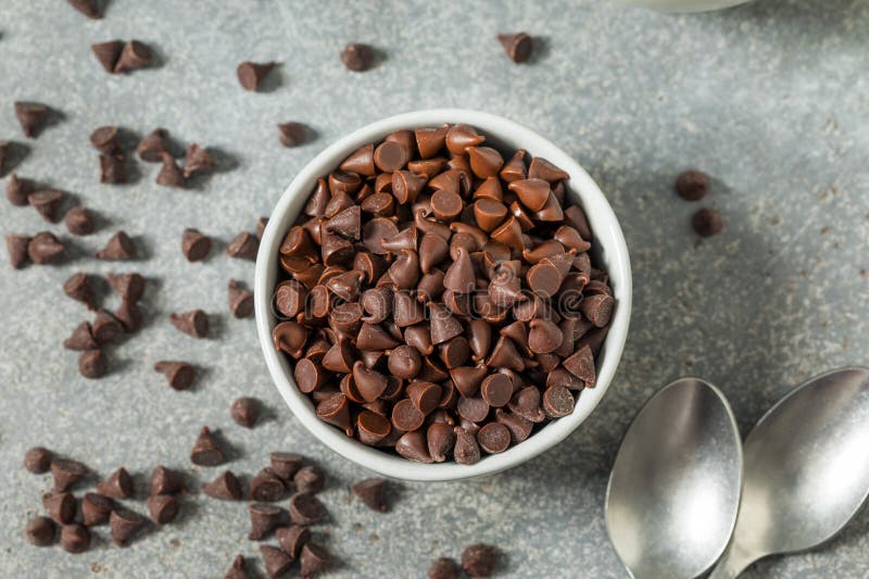 Organic Raw Mini Chocolate Chips Stock Image - Image of candy, food ...