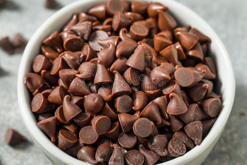 Organic Raw Mini Chocolate Chips Stock Photo - Image of morsels ...