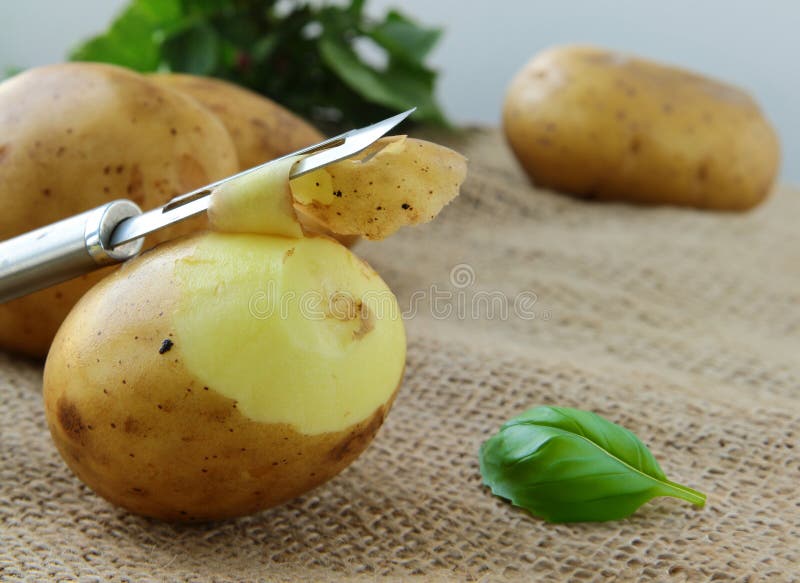 Organic Raw Potatoes Peeling Stock Photo - Image of ingredient ...
