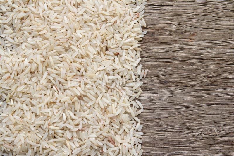 Organic Raw Rice on Old Wood Desk Stock Photo - Image of harvest ...