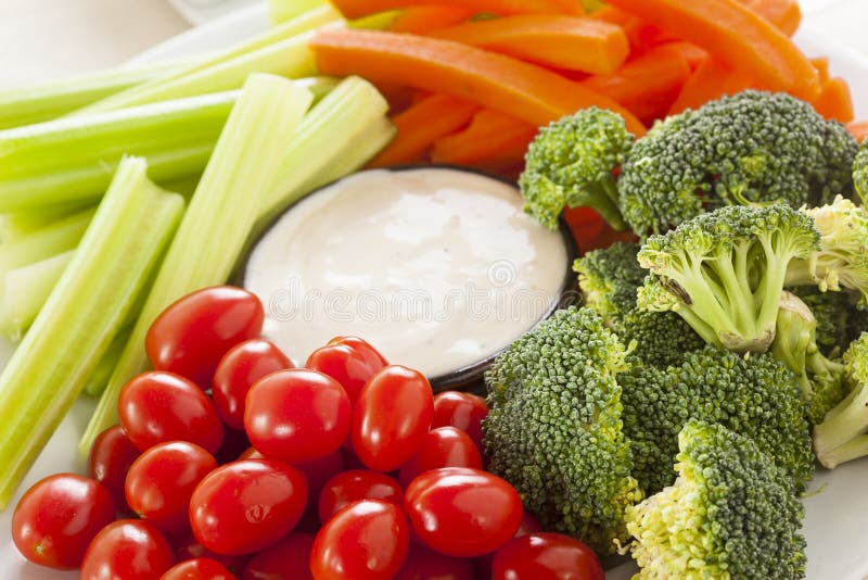 Organic Raw Vegetables with Ranch Dip Stock Image - Image of natural ...