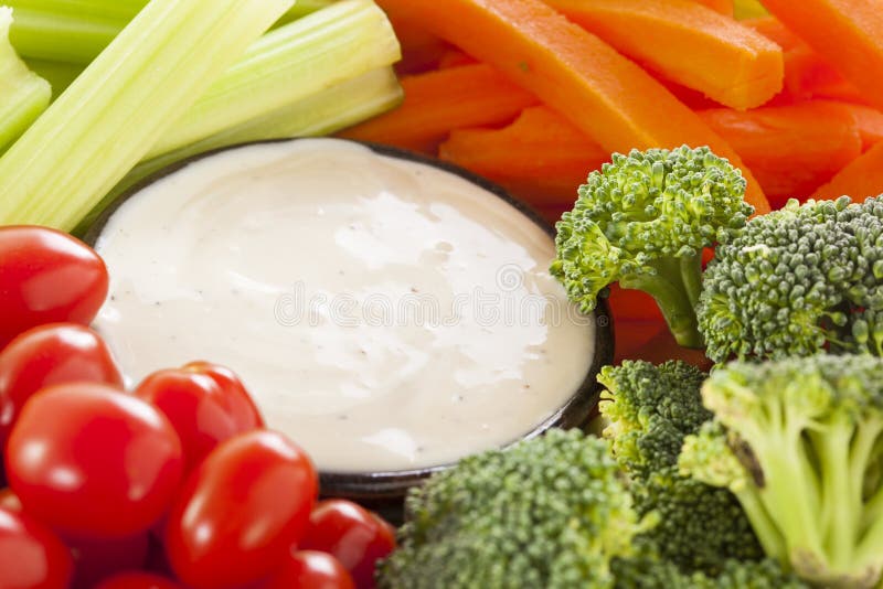 Organic Raw Vegetables with Ranch Dip Stock Image - Image of spread ...