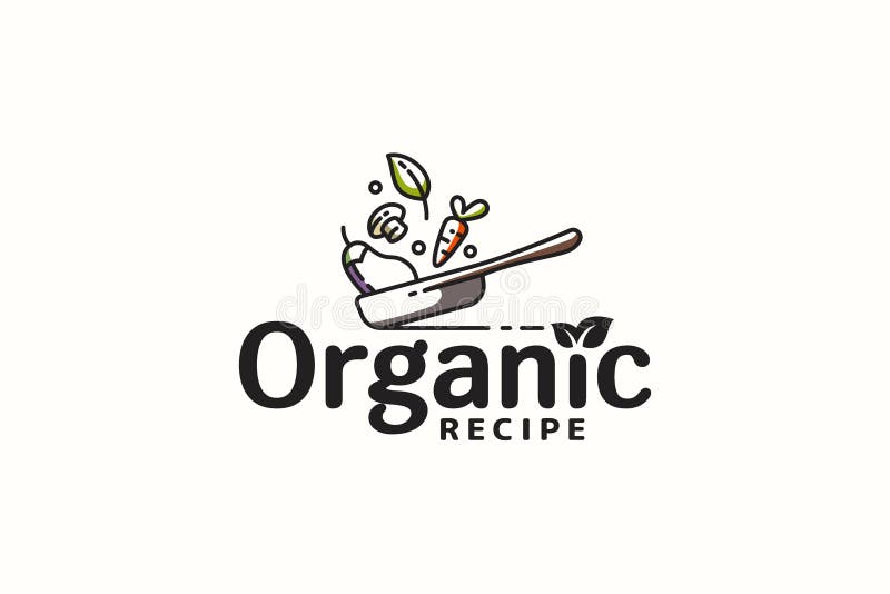Organic Recipe Logo in Line Style with a Combination of a Pan and ...