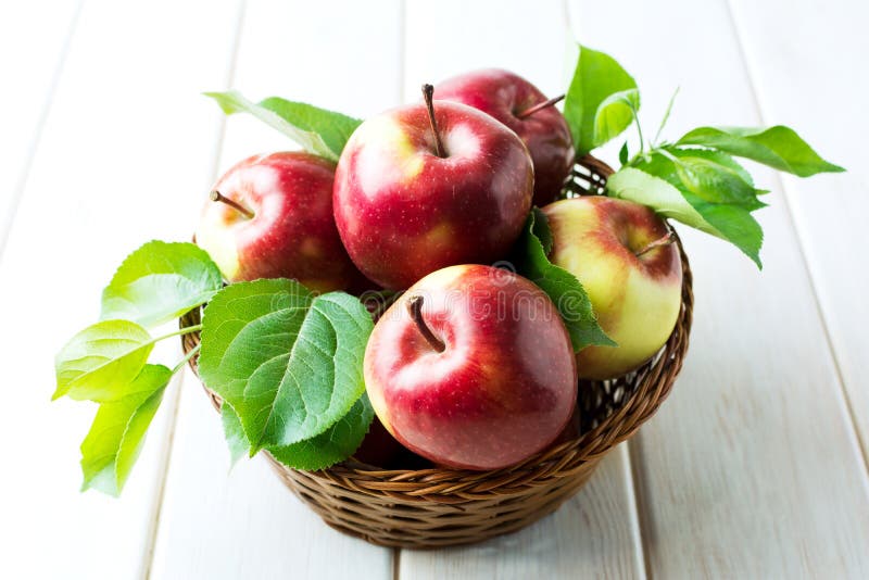 Organic Red Apples with Green Leaves Stock Image - Image of sign ...