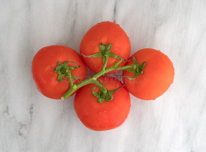 Organic Red Tomatoes on a Marble Cutting Board Top View Stock Photo ...