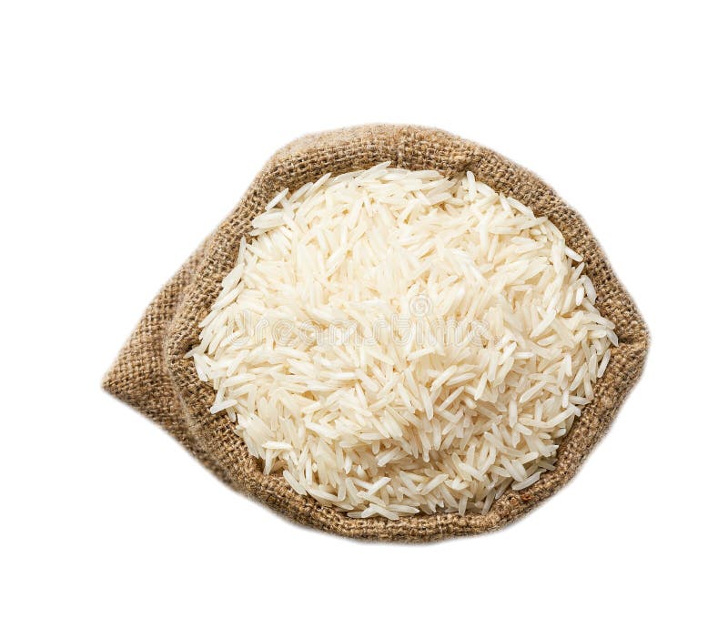 Organic Rice Basmati in Sack Isolated on White Background Top View ...