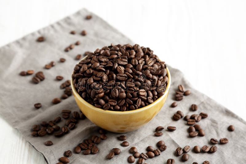 Organic Roasted Coffee Beans in a Bowl, Side View Stock Image - Image ...