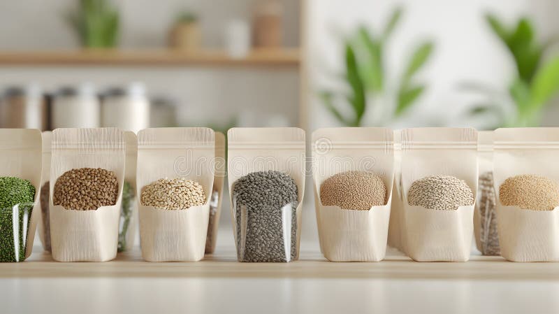Organic Seeds Packed in Eco-friendly Pouches. Stock Illustration ...