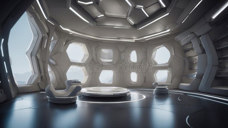 _A Organic Space Station with a Shell Like Wall and a Hexagonal Windows ...