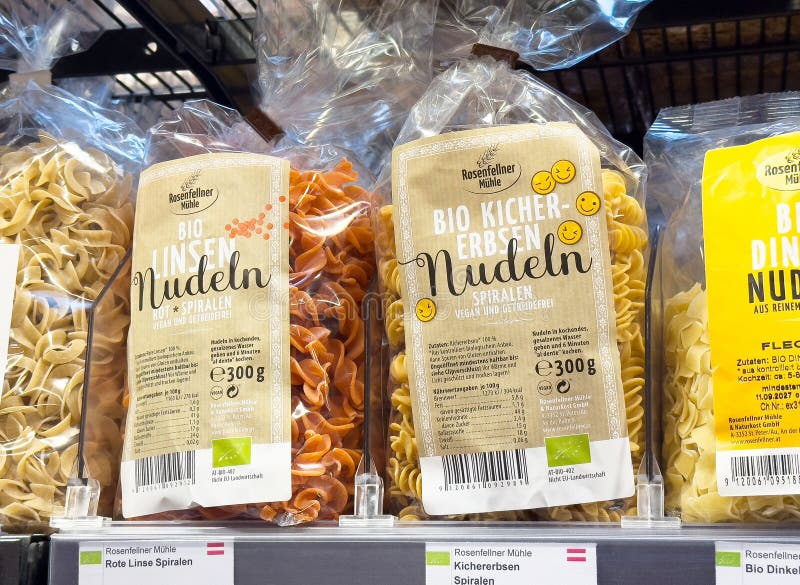 Organic Spiral Pasta Varieties in German Grocery Store Display ...