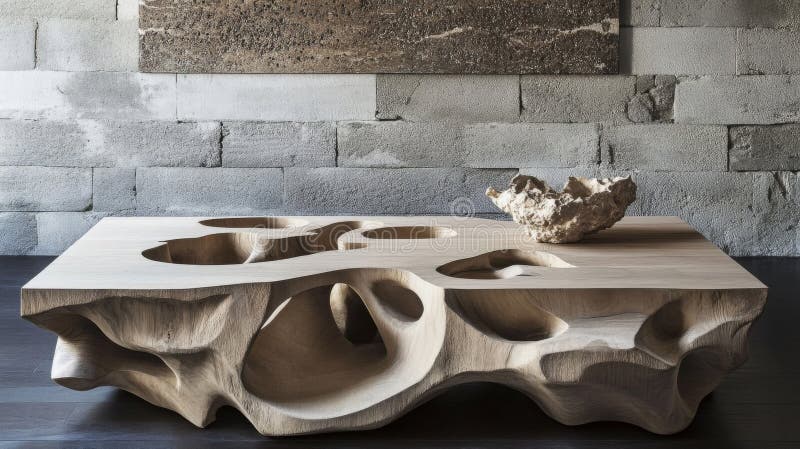 Organic Stone Coffee Table with Carved Texture Stock Illustration ...