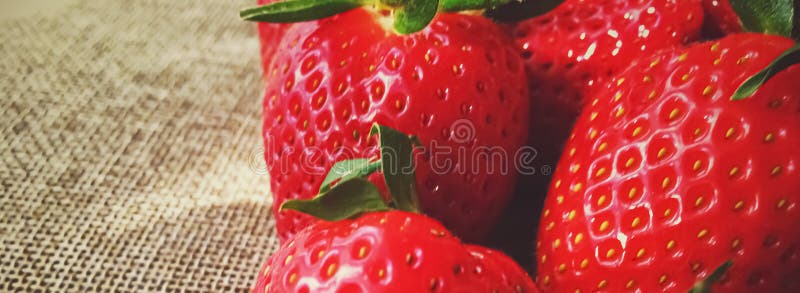 Organic Strawberries on Rustic Linen Background Stock Image - Image of ...