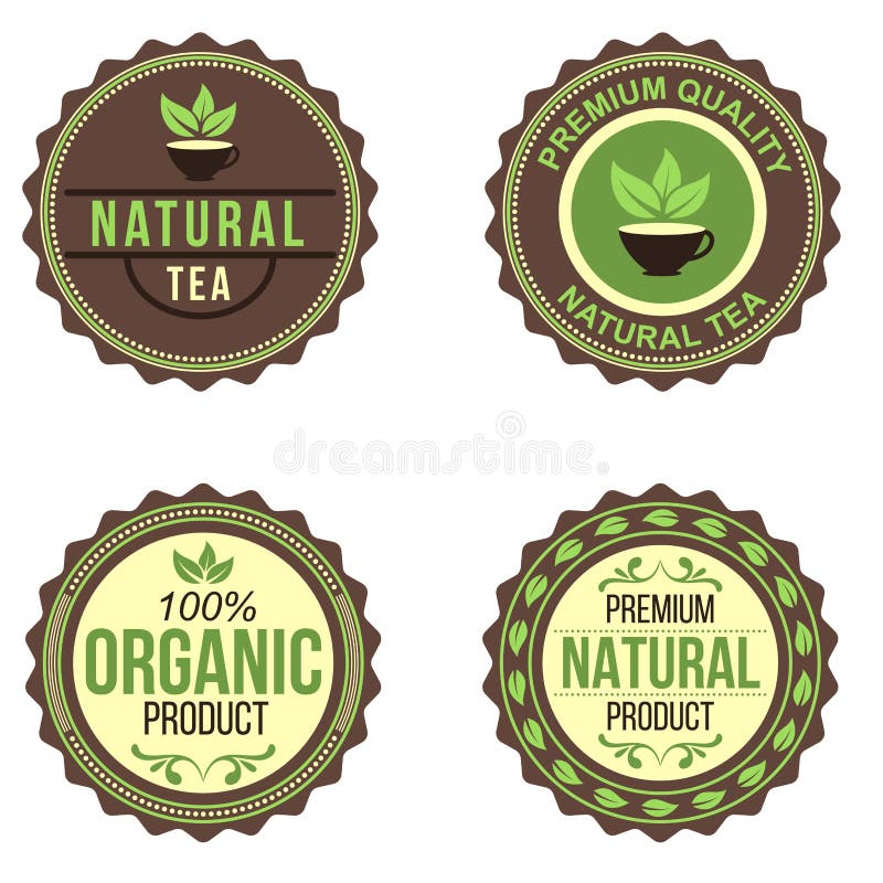 Organic Tea and Food Circular Labels Stock Vector - Illustration of ...
