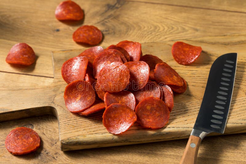 Organic Uncured Italian Pepperoni Slices Stock Photo - Image of ...