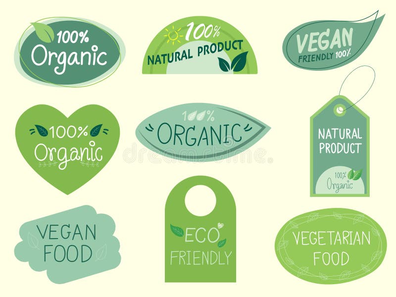 Organic, Vegan and Eco Friendly Product Label Collection. Stock ...