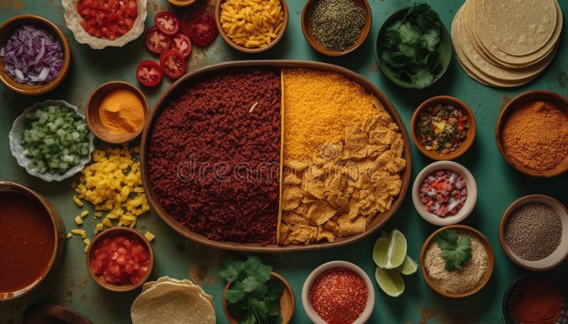 Organic Vegetable Curry with Rice, Meat, and Multi Colored Spices ...