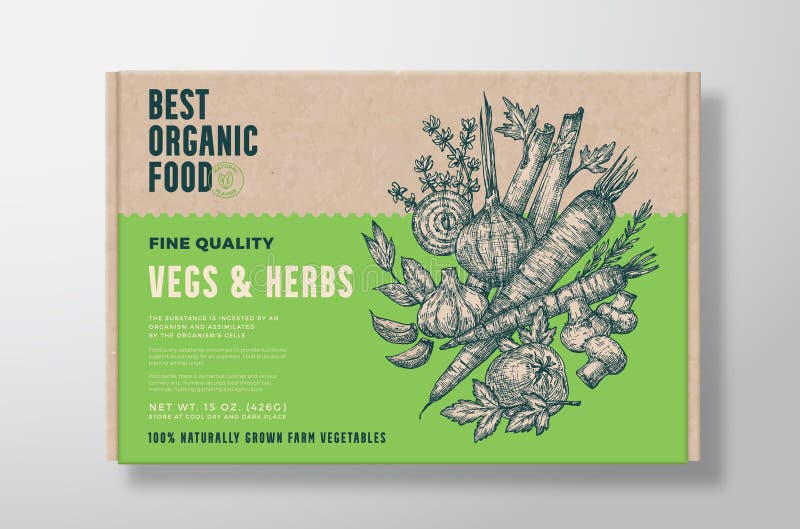 Organic Vegetables Vector Packaging Label Design on a Craft Cardboard ...