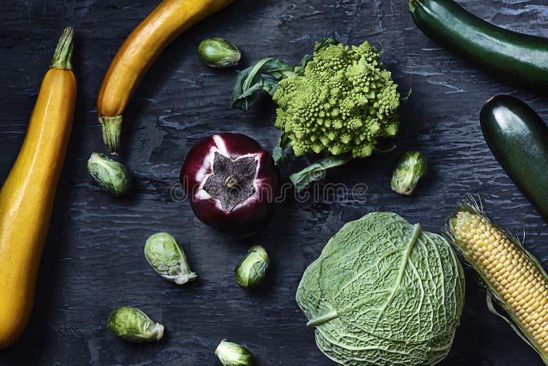 Organic Vegetables on Wooden Table. Top View Stock Image - Image of ...
