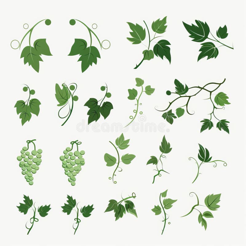 Organic Vine Branches and Leaves Vector in Green and Beige Stock ...