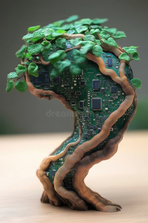 Organic Vine Forms Interwoven with Intricate Circuit Board Patterns ...