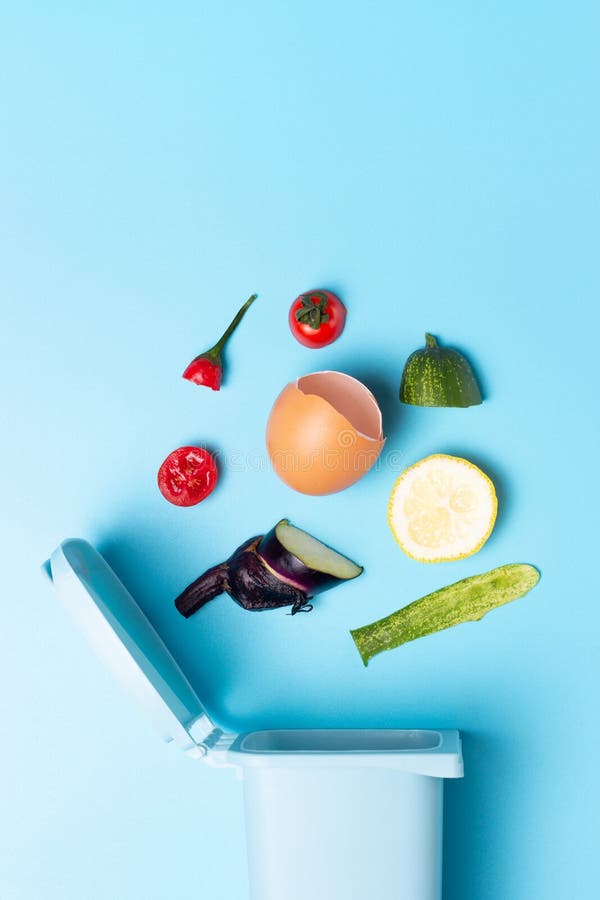 Organic Waste and Trash Can on Blue Background, the Concept of Garbage ...