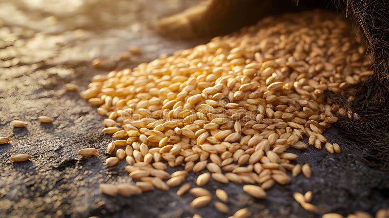 Organic Wheat Grains Scattered on Rustic Surface. Stock Illustration ...