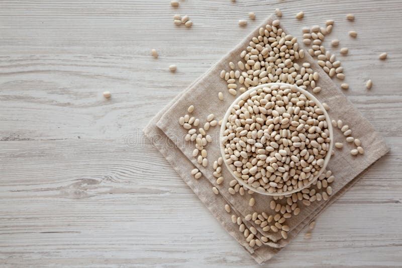 Organic White Beans in a Bowl, Top View. Copy Space Stock Photo - Image ...