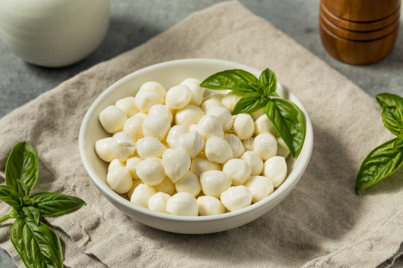 Organic White Mozzarella Pearls Cheese Stock Photo - Image of milk ...