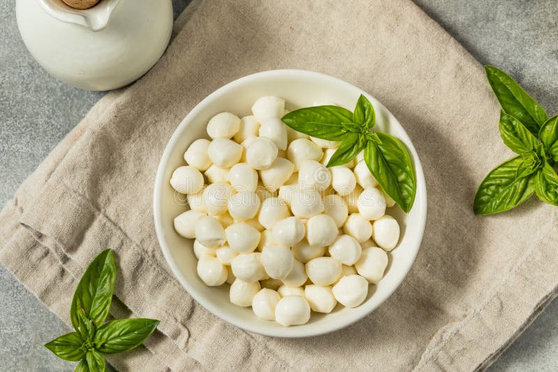 Organic White Mozzarella Pearls Cheese Stock Photo - Image of fresh ...