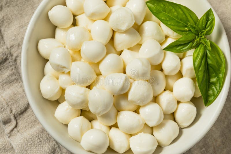 Organic White Mozzarella Pearls Cheese Stock Photo - Image of buffalo ...