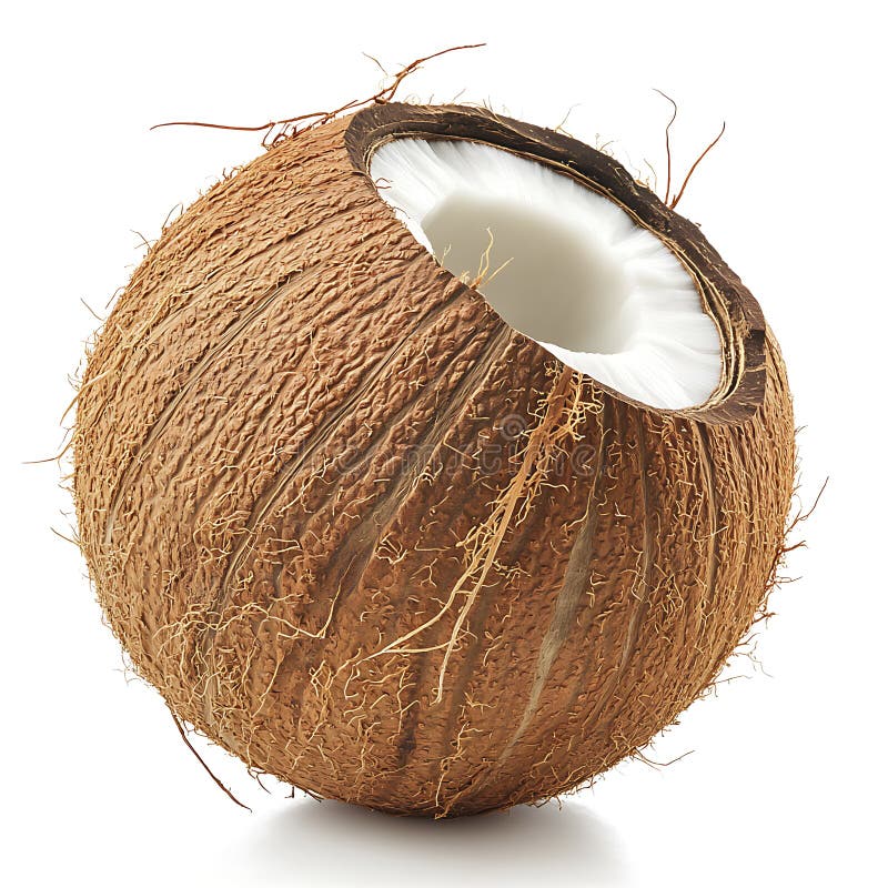 Organic Whole Coconut with Rough Husk Isolated for Clean Visual Appeal ...