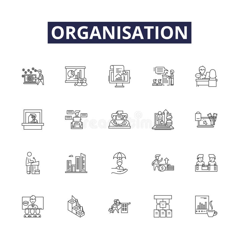 Organisation Line Vector Icons and Signs. Structure, Order, Group, Plan ...