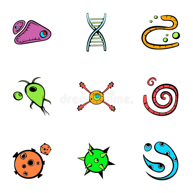 Organism Icons Set, Cartoon Style Stock Vector - Illustration of ...