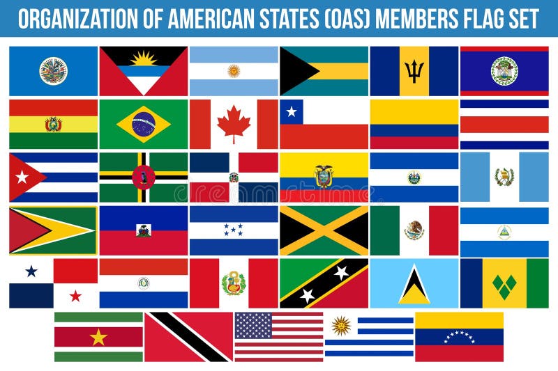 Organization of American States, OAS Members Flag Set Vector ...