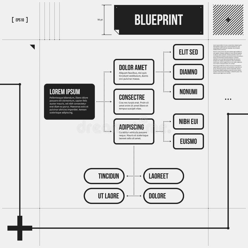 Organization Chart Template with Rectangle Elements in Draft Style ...