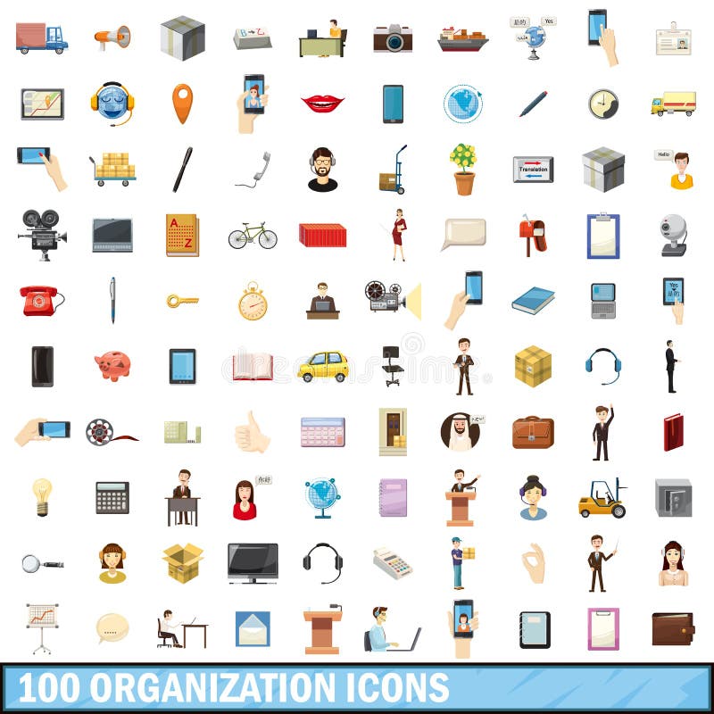 100 Organization Icons Set, Cartoon Style Stock Vector - Illustration ...