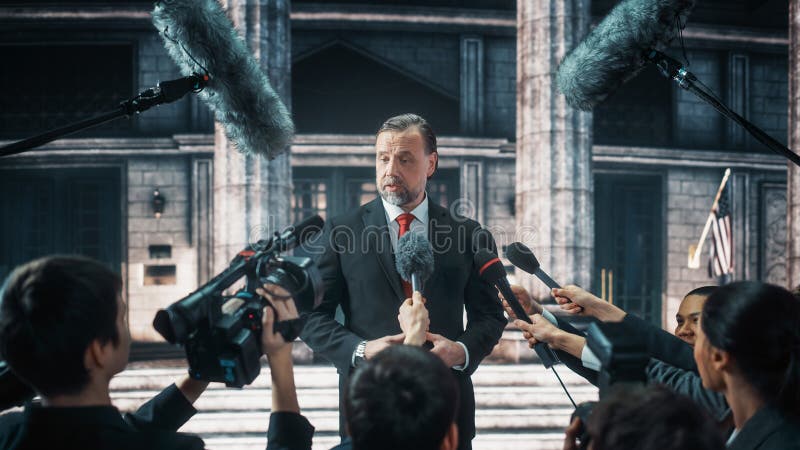 Organization Representative Answering Press Questions and Giving ...