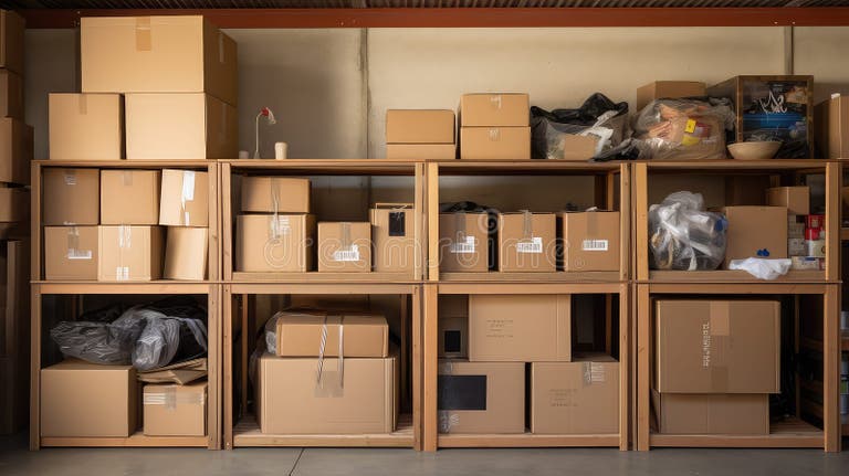 Organization Storage Unit with Boxes Stock Illustration - Illustration ...