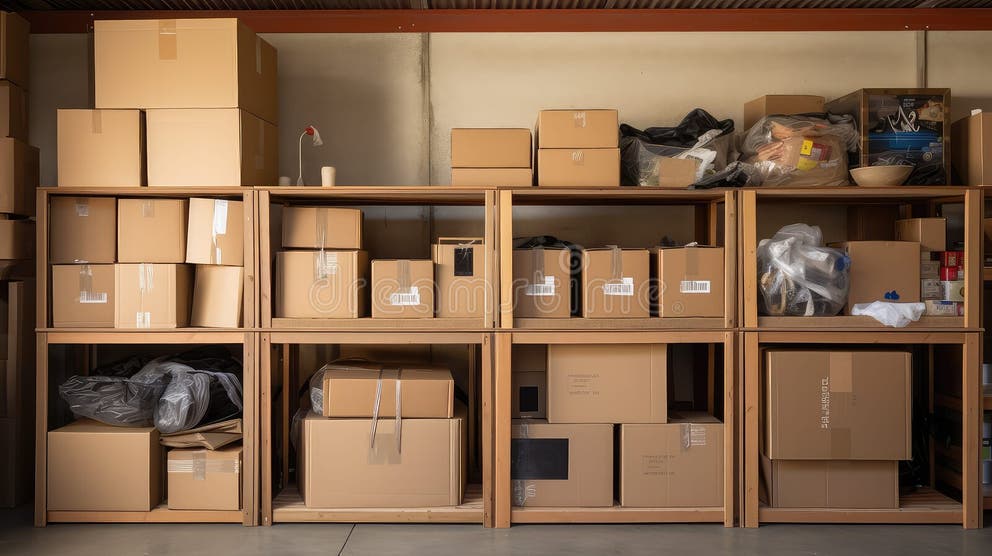 Organization Storage Unit with Boxes Stock Illustration - Illustration ...