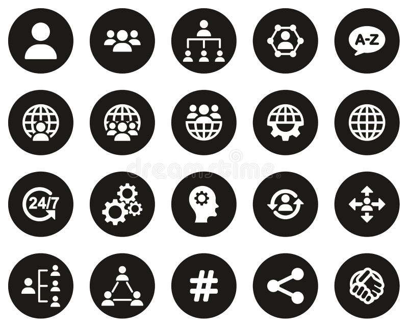 Organization & Structure Icons White on Black Sticker Set Big Stock ...