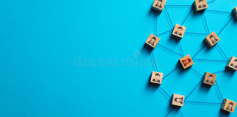 Organization Structure Social Network And Teamwork Concept On Blue Background Business People