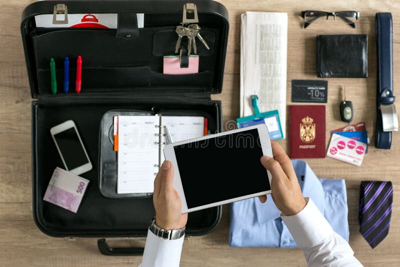 Organization on Tablet for Travel Stock Image - Image of belt ...