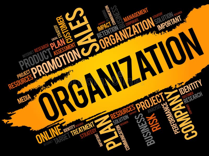 Organization Word Cloud in Shape of Gears Stock Illustration ...