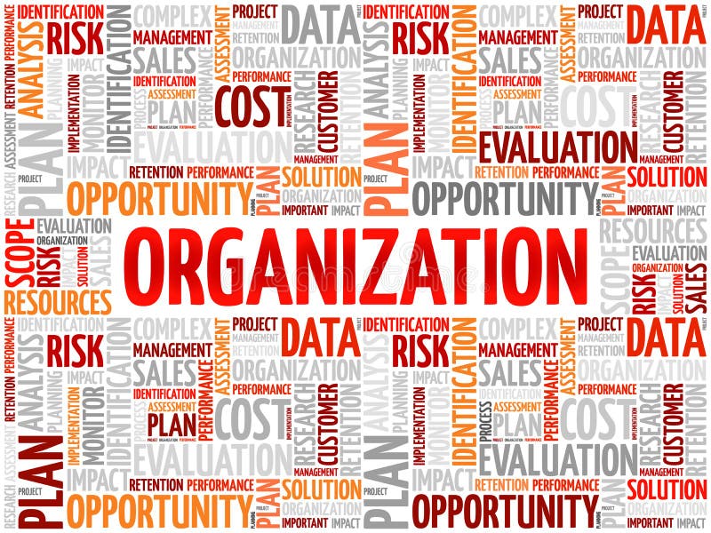 Organization Word Cloud in Shape of Gears Stock Illustration ...