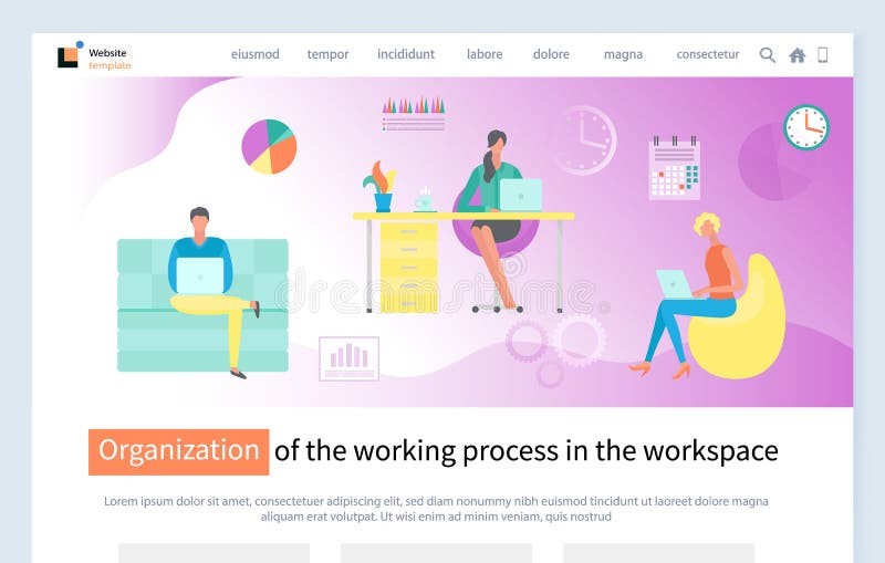 Organization of Working Process at Workplace Web Stock Vector ...