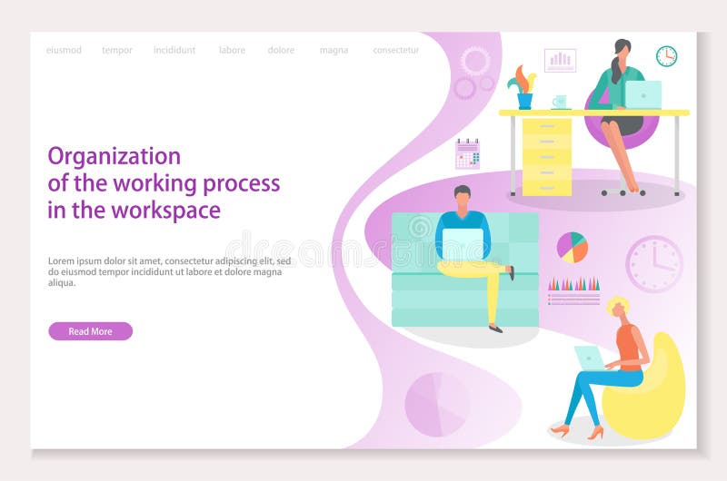 Organization of Working Process in Workplace Website Stock Vector ...