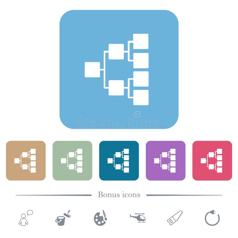 Organizational Chart Right Solid Flat Icons on Color Rounded Square ...