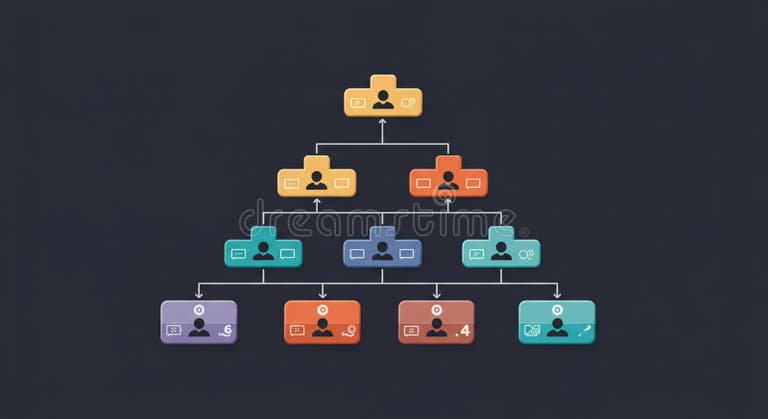 Organizational Hierarchy Chart with a Dark Background. Color-coded Rectangular Boxes Stock ...