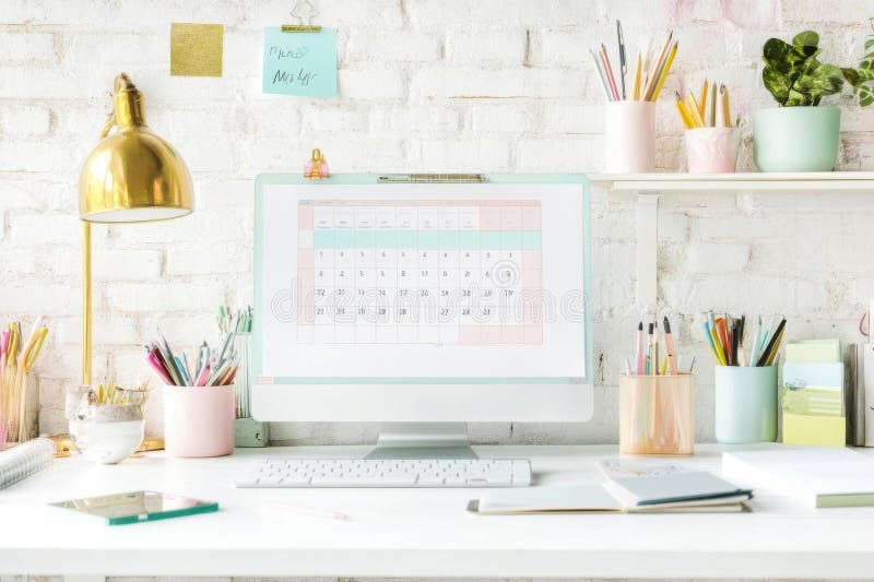 Organize Workstation with Calendar for Planning and Scheduling on Desk ...